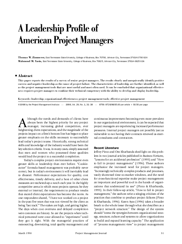 (PDF) A Leadership Profile of American Project Managers
