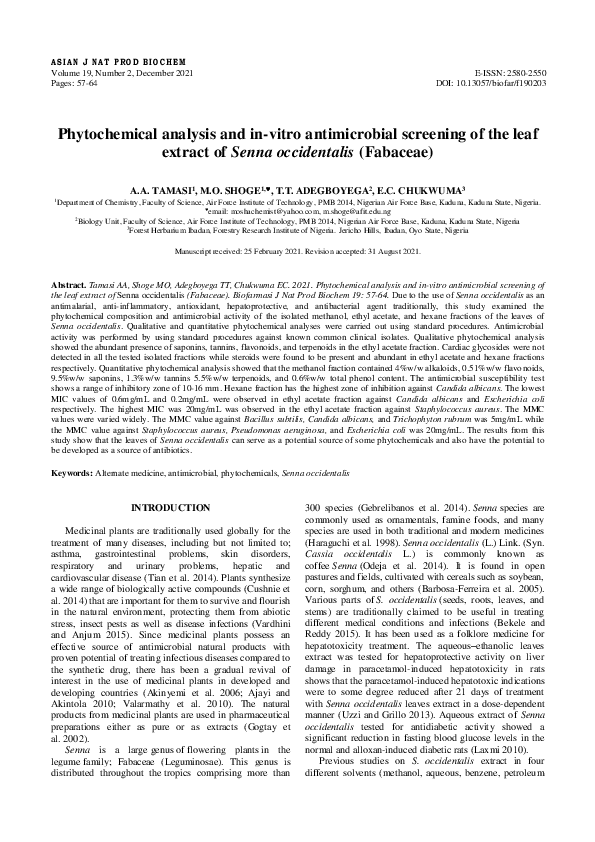 (PDF) Phytochemical analysis and in-vitro antimicrobial screening of the leaf extract of Senna ...