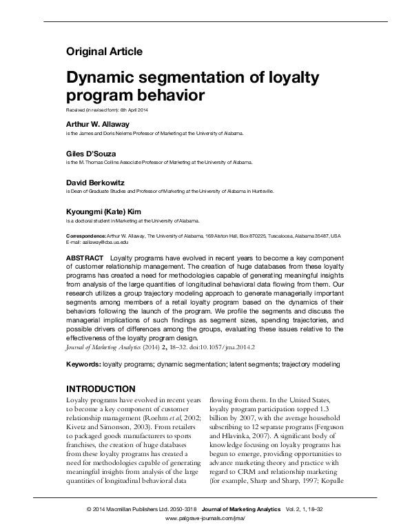 (PDF) Dynamic segmentation of loyalty program behavior