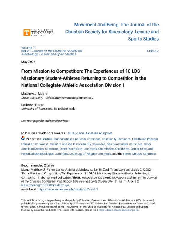 (PDF) From Mission to Competition: The Experiences of 10 LDS Missionary ...