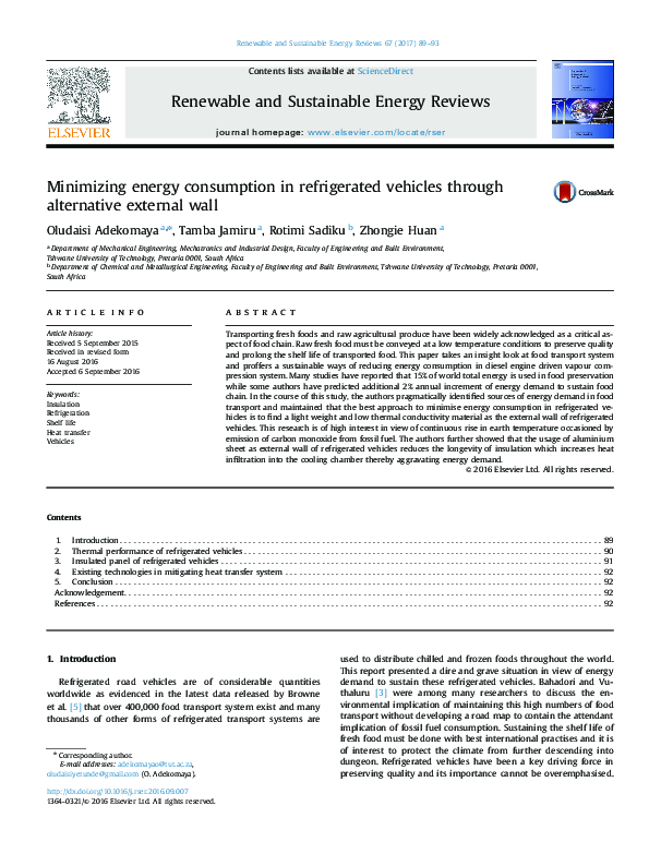 (PDF) Minimizing energy consumption in refrigerated vehicles through ...