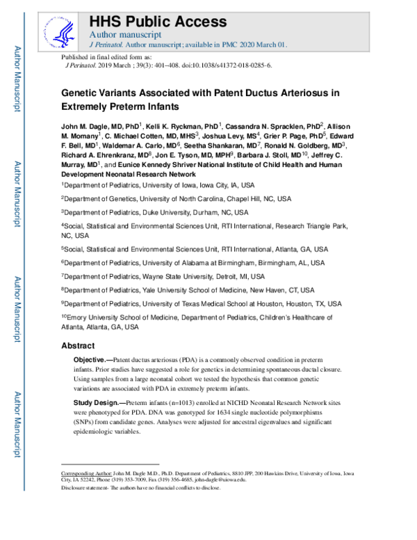 (PDF) Genetic variants associated with patent ductus arteriosus in ...