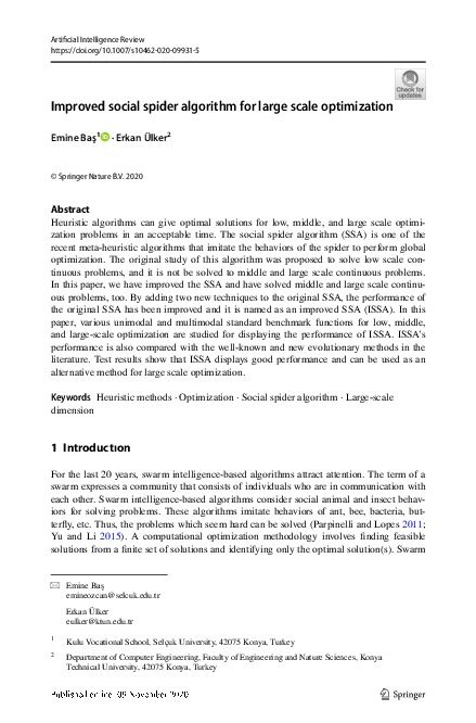 (PDF) Improved social spider algorithm for large scale optimization