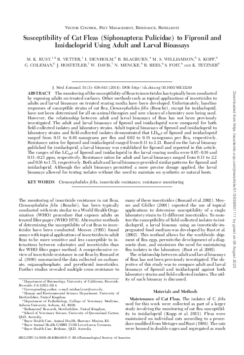 (PDF) Susceptibility of Cat Fleas (Siphonaptera: Pulicidae) to Fipronil ...