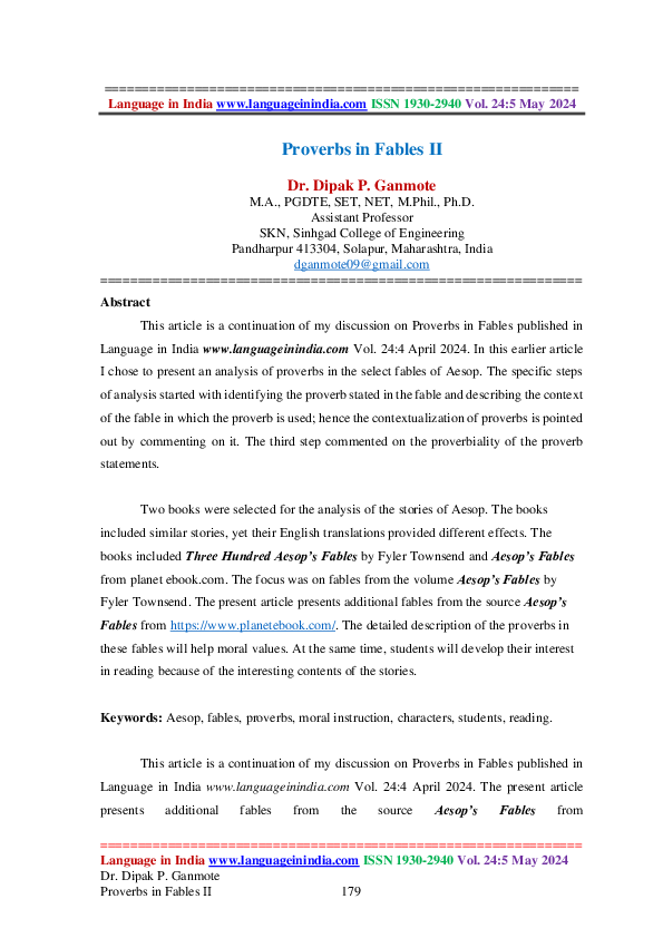 (PDF) Proverbs in Fables II