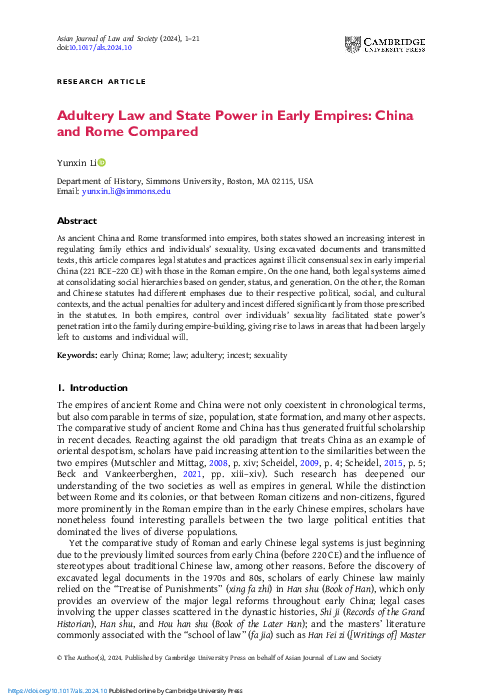 (PDF) Adultery Law and State Power in Early Empires: China and Rome ...