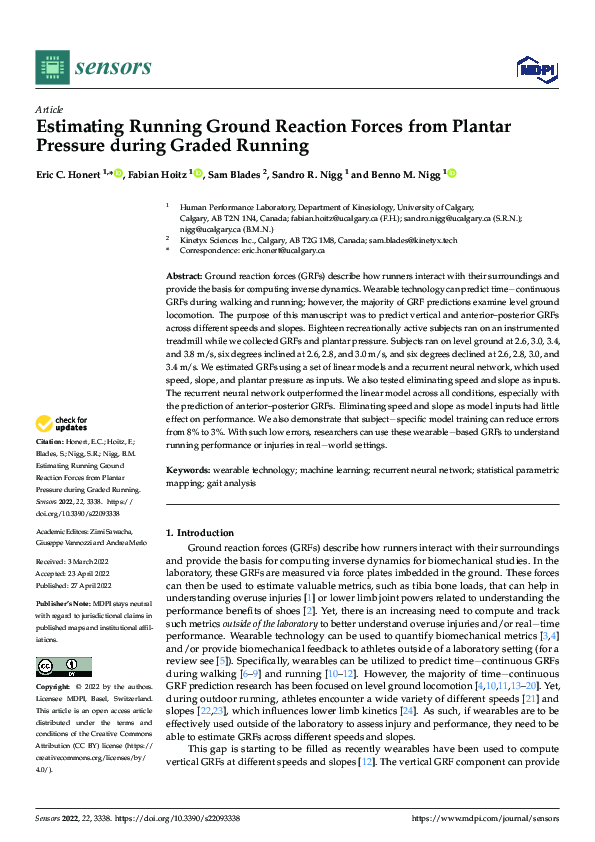 (PDF) Estimating Running Ground Reaction Forces from Plantar Pressure during Graded Running