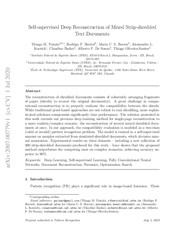 (PDF) Self-supervised Deep Reconstruction of Mixed Strip-shredded Text Documents