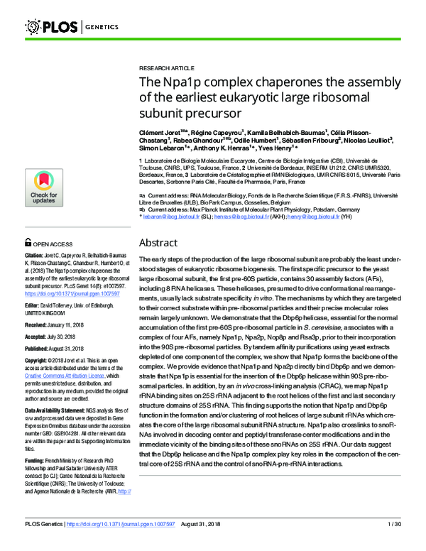 (PDF) The Npa1p complex chaperones the assembly of the earliest ...