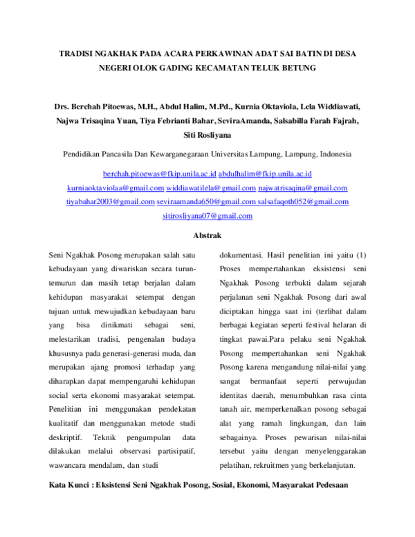 (PDF) TRADISI NGAKHAK PADA ACARA PERKAWINAN ADAT SAI BATIN DI DESA ...