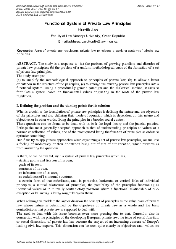 (PDF) Functional System of Private Law Principles