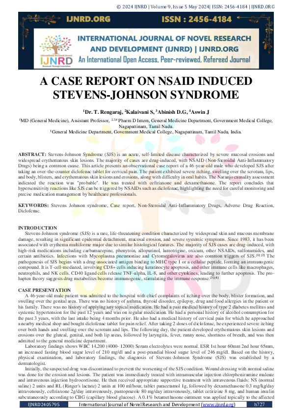 (PDF) A Case Report on NSAID Induced Stevens-Johnson Syndrome