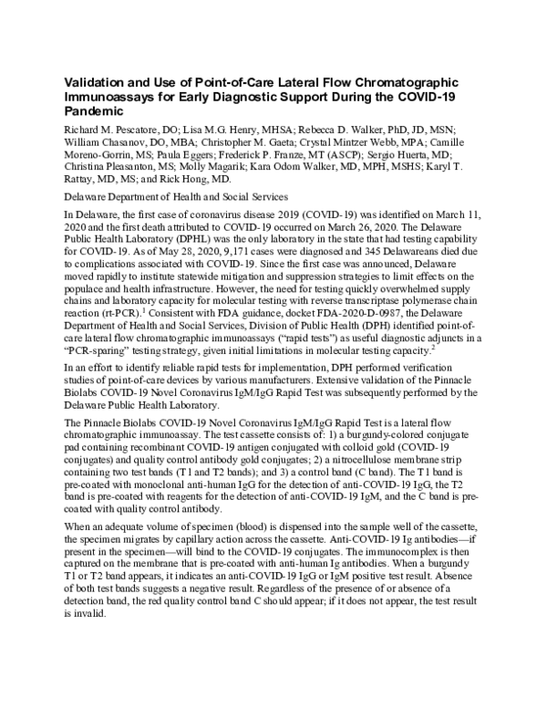 (PDF) Validation and Use of Point-of-Care Lateral Flow Chromatographic ...