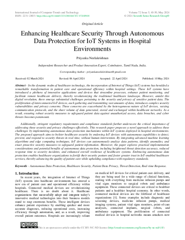 Pdf Enhancing Healthcare Security Through Autonomous Data Protection For Iot Systems In