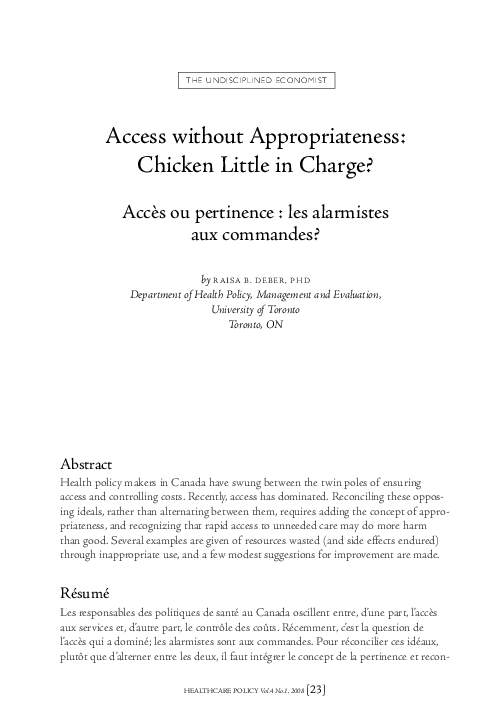 (PDF) Access without Appropriateness: Chicken Little in Charge? (PDF) Access without Appropriateness: Chicken Little in Charge?