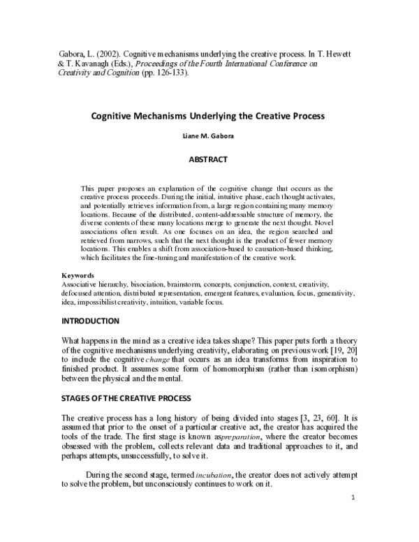 (PDF) Cognitive Mechanisms Underlying the Creative Process