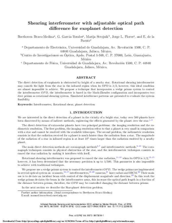 (PDF) Shearing interferometer with adjustable optical path difference for exoplanet detection