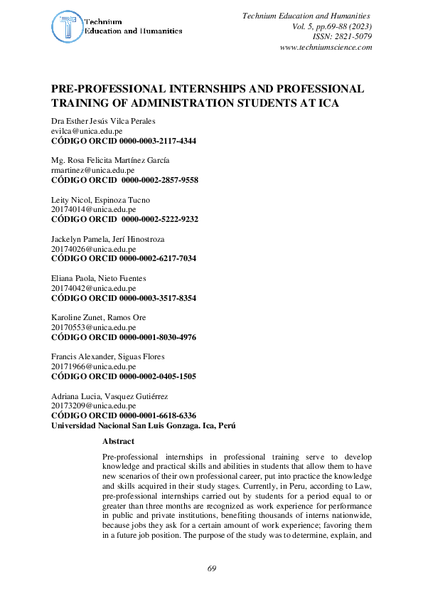 (PDF) Pre-professional internships and professional training of ...