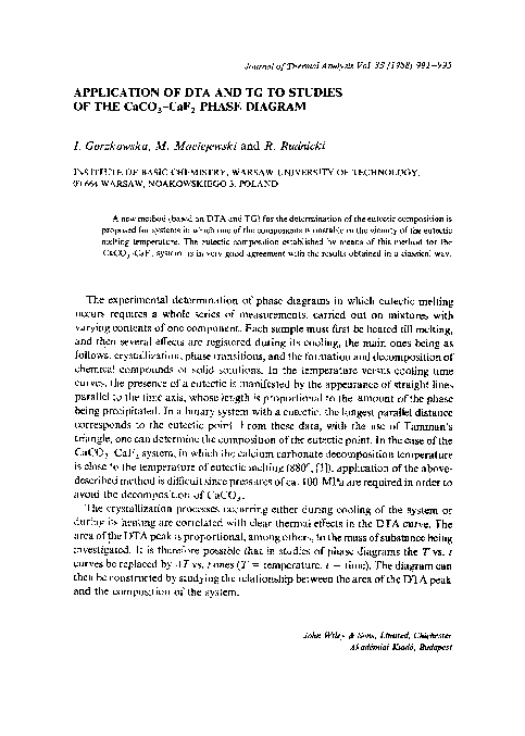 (PDF) Application of DTA and TG to studies of the CaCO3-CaF2 phase diagram