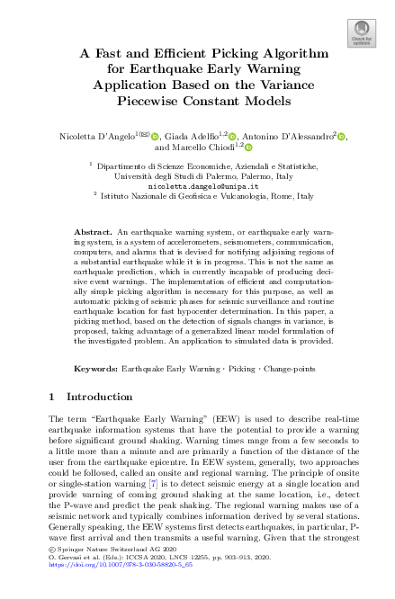 Pdf A Fast And Efficient Picking Algorithm For Earthquake Early Warning Application Based On