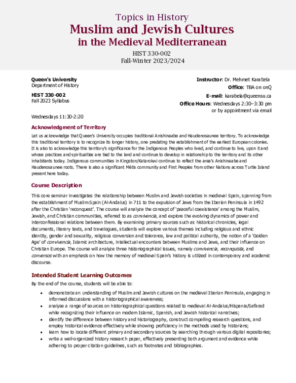 (PDF) Muslim and Jewish Cultures in the Medieval Mediterranean Syllabus