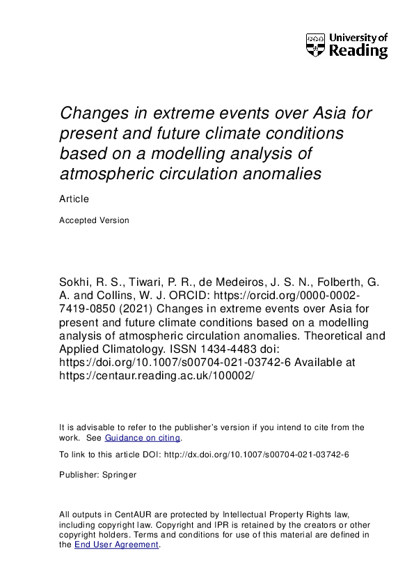 (PDF) Changes in extreme events over Asia for present and future ...