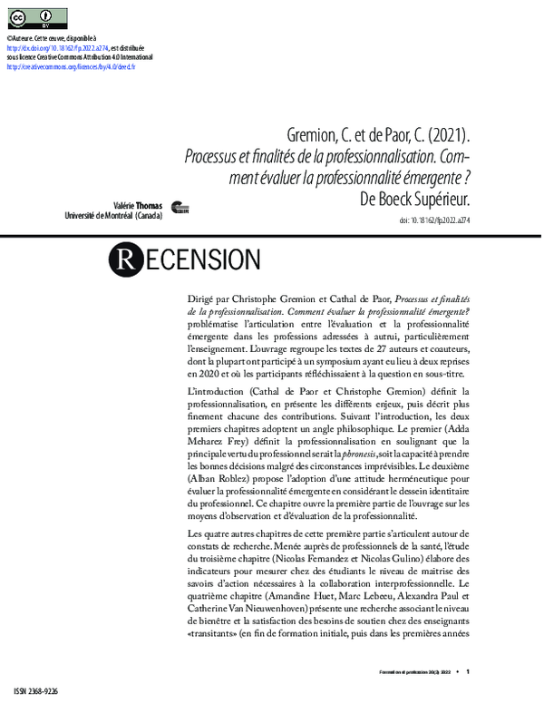 (PDF) Gremion, C. et de Paor, C. (2021). Processus et finalités de la ...