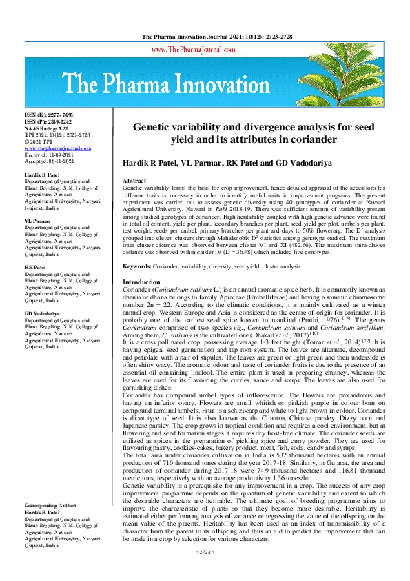 (PDF) Genetic variability and divergence analysis for seed yield and ...