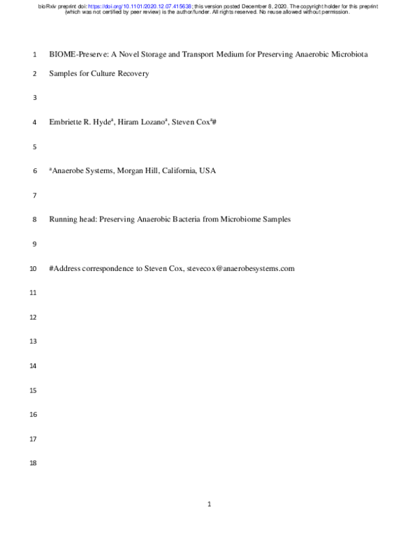 (PDF) BIOME-Preserve: A Novel Storage and Transport Medium for ...
