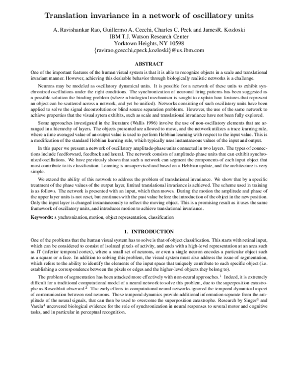 (PDF) Translation invariance in a network of oscillatory units