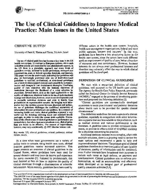 (PDF) The Use of Clinical Guidelines to Improve Medical Practice: Main ...