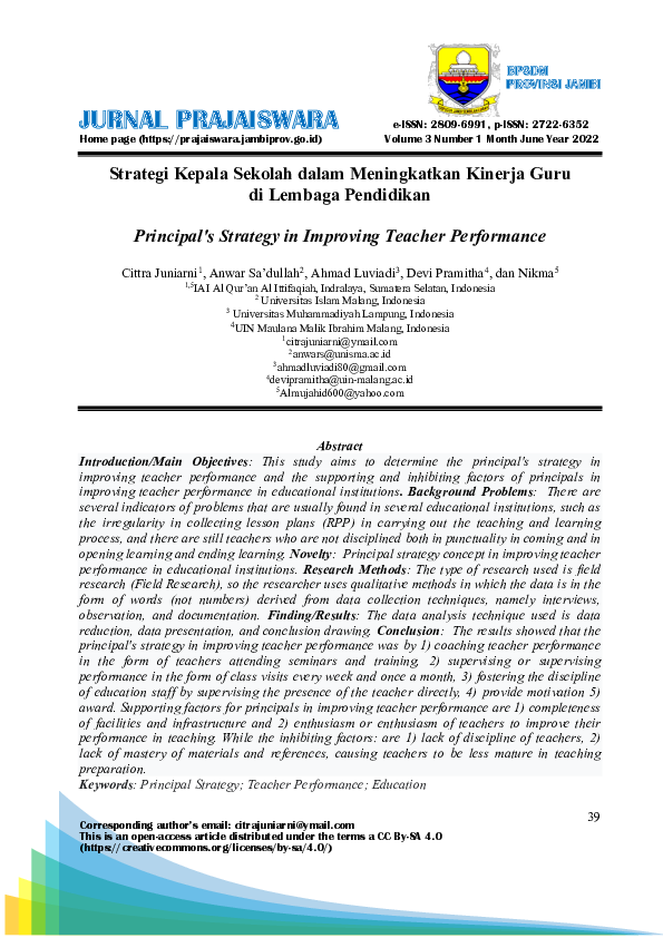 (PDF) Principal's Strategy in Improving Teacher Performance