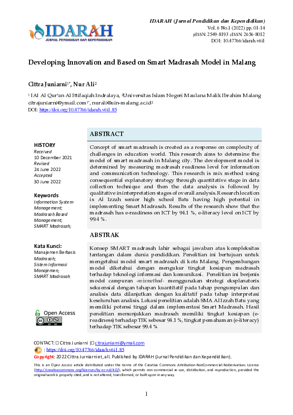 (PDF) Developing Innovation and Based on Smart Madrasah Model in Malang ...