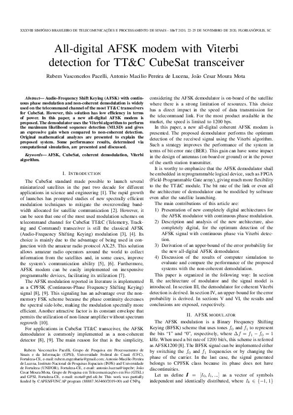 (PDF) All-digital AFSK modem with Viterbi detection for TT CubeSat ...