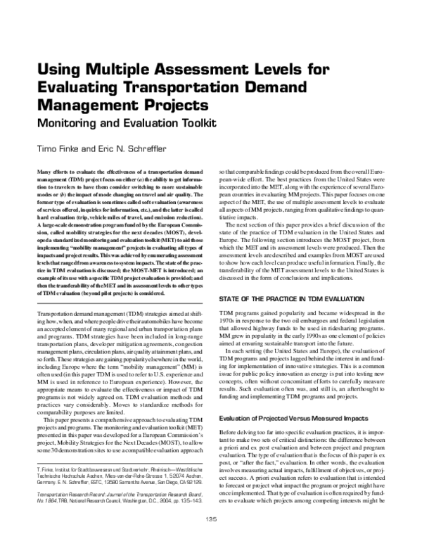 (PDF) Using Multiple Assessment Levels for Evaluating Transportation Demand Management Projects ...