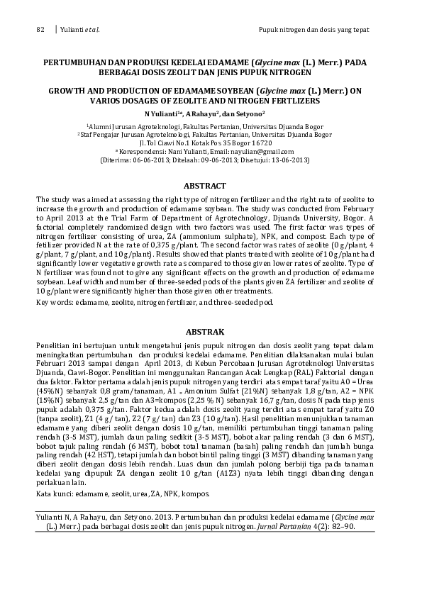 (PDF) PERTUMBUHAN DAN PRODUKSI KEDELAI EDAMAME (Glycine max (L.) Merr.) PADA BERBAGAI DOSIS ...
