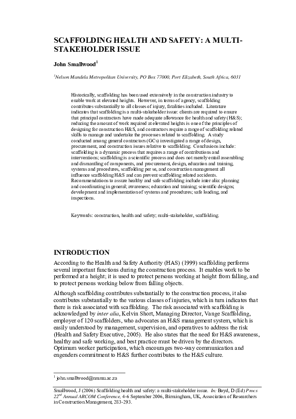 (PDF) Scaffolding Health and Safety: A Multi- Stakeholder Issue