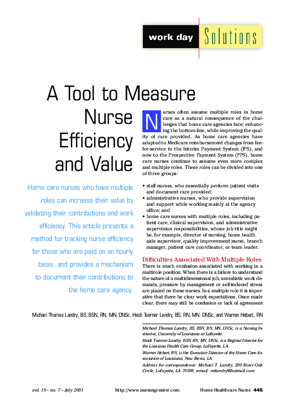 (PDF) A Tool to Measure Nurse Efficiency and Value