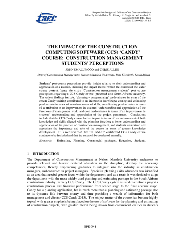 (PDF) The Impact of the Construction Computing Software (CCS) 'Candy ...