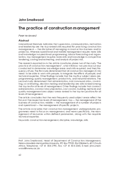 (PDF) The practice of construction management