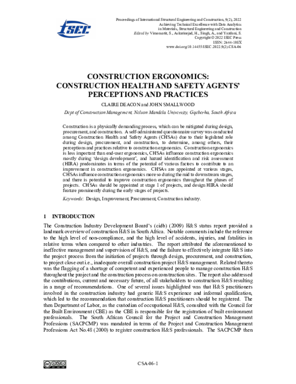 (PDF) Construction Ergonomics: Construction Health and Safety Agents ...