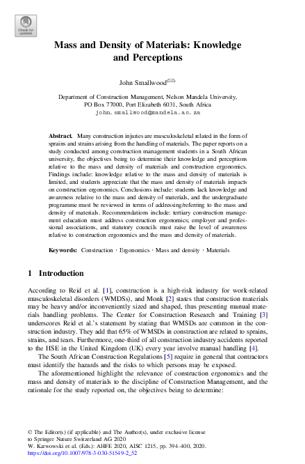 (PDF) Mass and Density of Materials: Knowledge and Perceptions