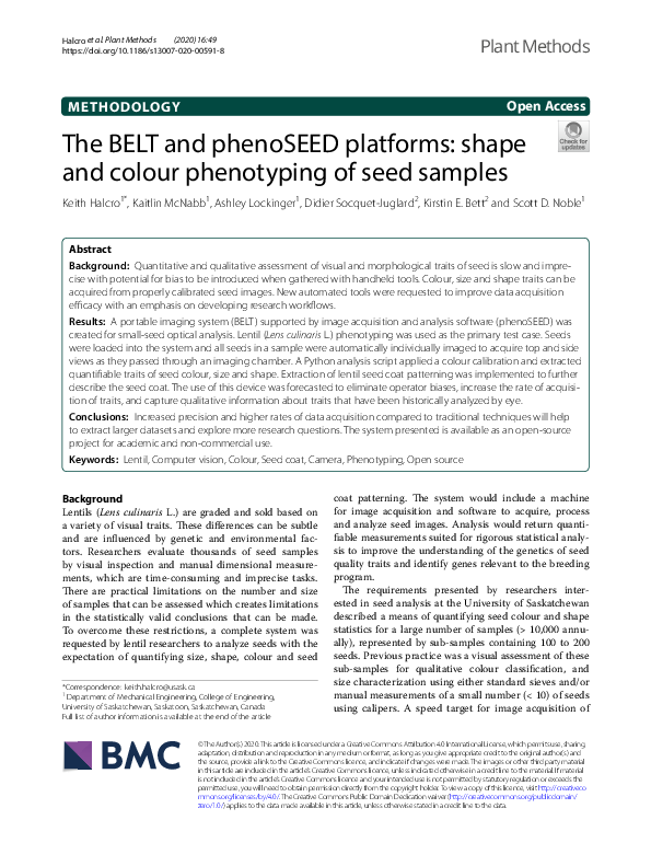 (PDF) The BELT and phenoSEED platforms: shape and colour phenotyping of seed samples