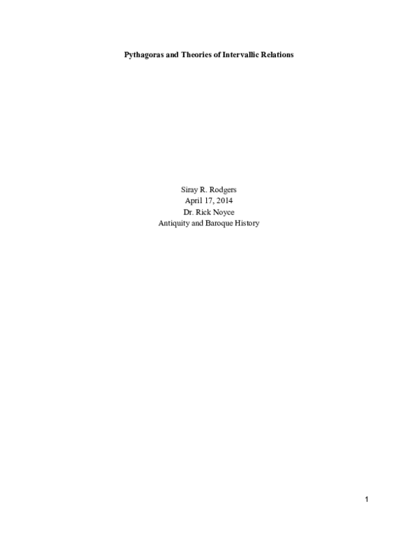 (PDF) Pythagoras and Theories of Intervallic Relations