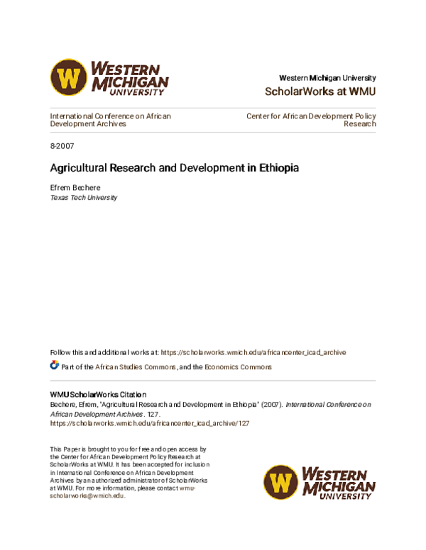 (PDF) Agricultural Research and Development in Ethiopia Agricultural ...