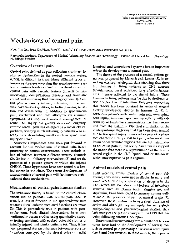 (PDF) Mechanisms of central pain | Ron Kupers - Academia.edu