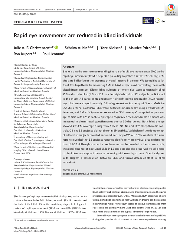 (PDF) Rapid eye movements are reduced in blind individuals
