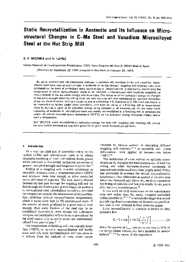 (PDF) Static Recrystallization in Austenite and Its Influence on ...
