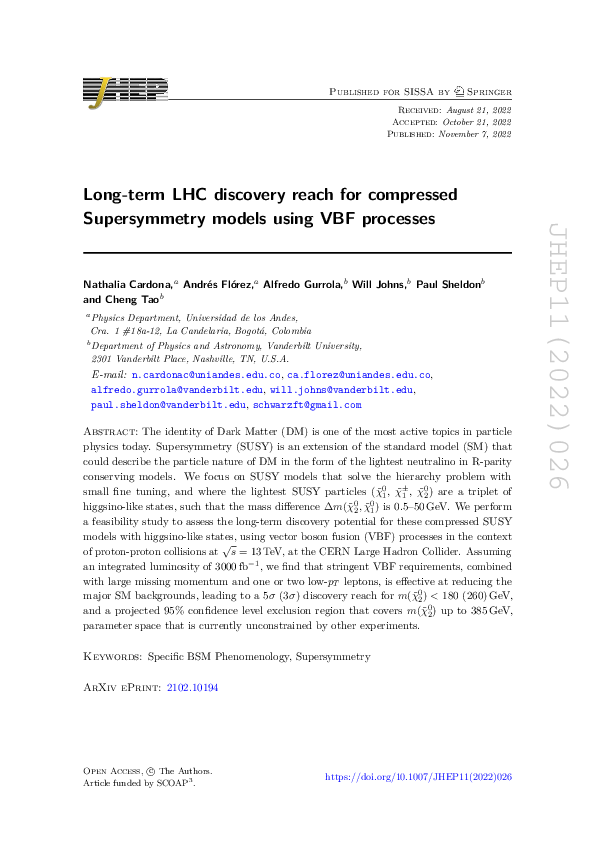 (PDF) Long-term LHC discovery reach for compressed Supersymmetry models using VBF processes