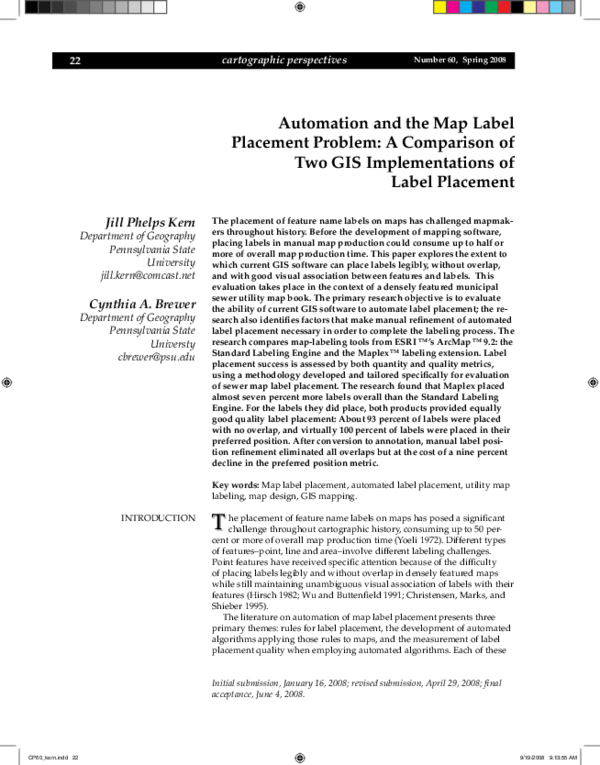 (PDF) Automation and the Map Label Placement Problem: A Comparison of Two GIS Implementations of ...